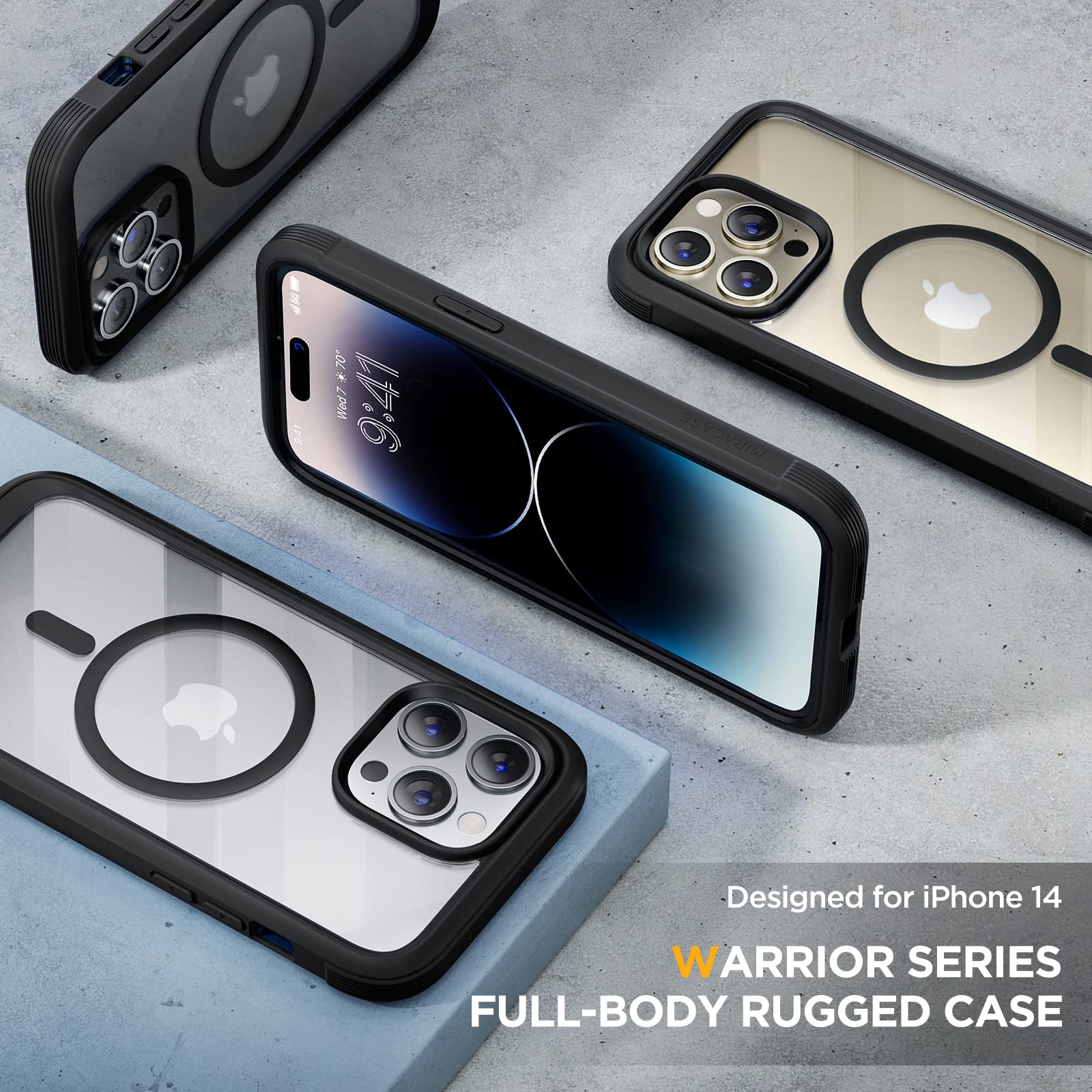 Miracase Glass Series Designed for iPhone 14 Pro Max Case 6.7 Inch, Upgrade Full-Body Magnetic Case with Built-in 9H Tempered Glass Screen Protector, with Camera Lens Protector, Magnetic Black