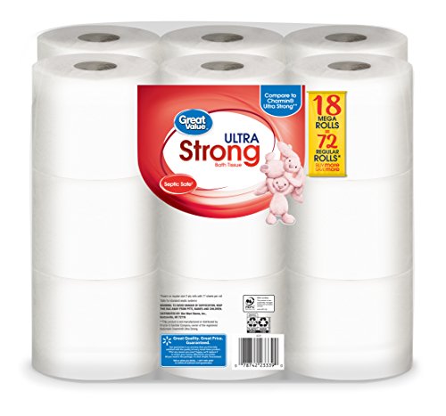 Great Value Ultra Strong Toilet Tissue Paper, 18 Mega Rolls