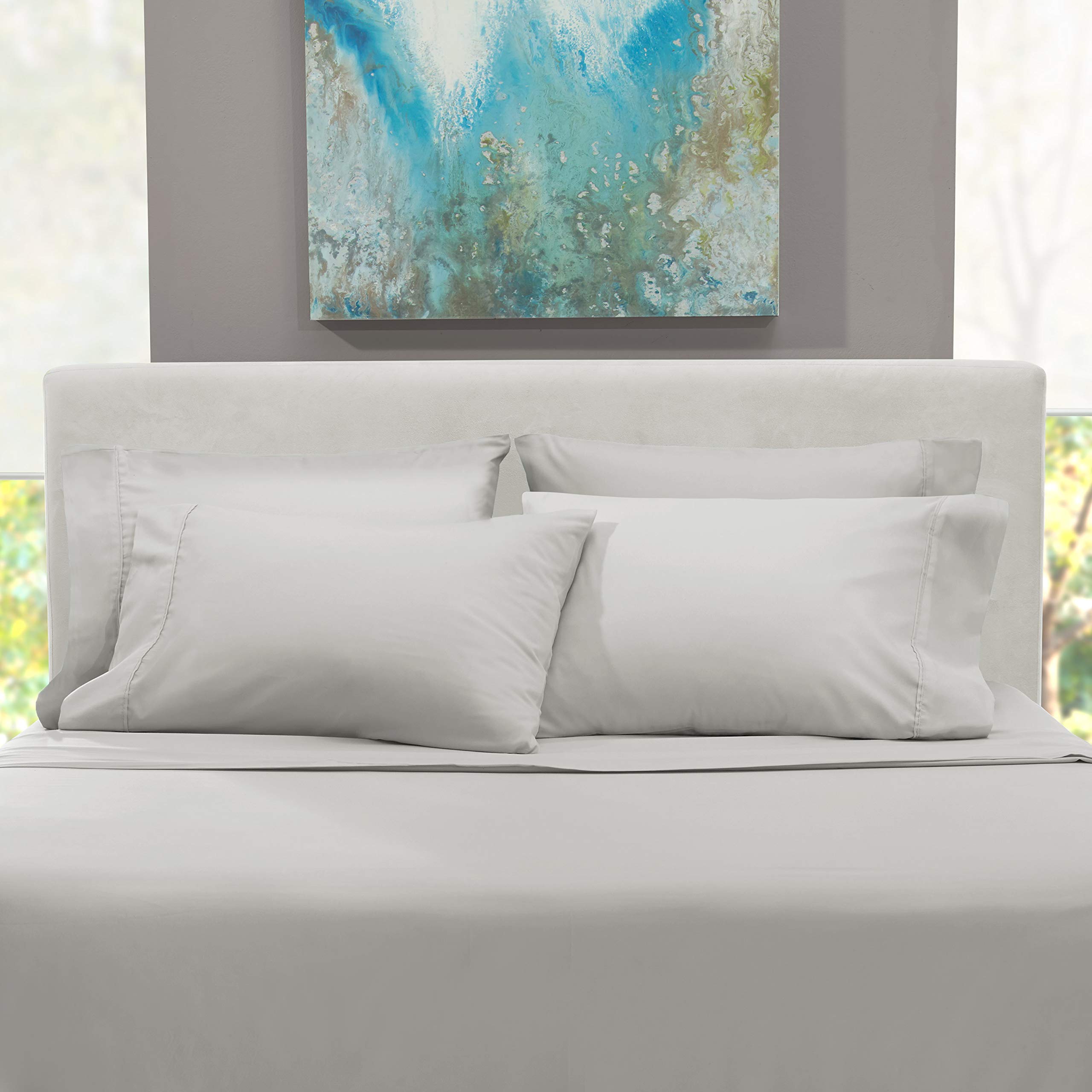 Hearth & Harbor Extra Deep Pocket Queen Sheets Sets - Fits Mattress 18-24 Inches - 6 Piece Queen Size Sheets - Silver Sheets