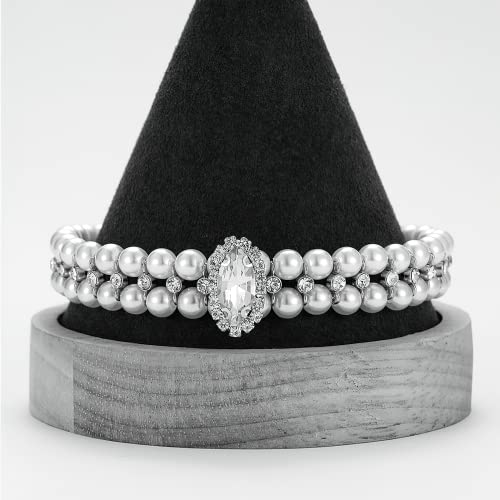 KUDES Adjustable Dog Pearl Collars with Extension Chain for Small Dogs and Cats, Cute Yorkie Girl Clothes Costume Outfits Accessories Rhinestone Diamond Décor for Puppy Kitten Wedding Party