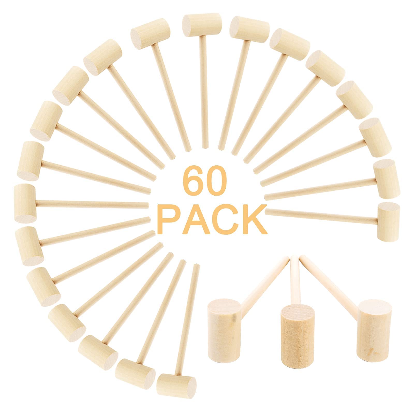 DEAYOU 60 PCS Mini Wooden Hammers Mallets, Crab Mallet Wood Hammer for Chocolate, Breakable Hearts, Small Multi-Purpose Hardwood Cracking Tool Beating Gavel for Lobster, Seafood, Shellfish, Crafts