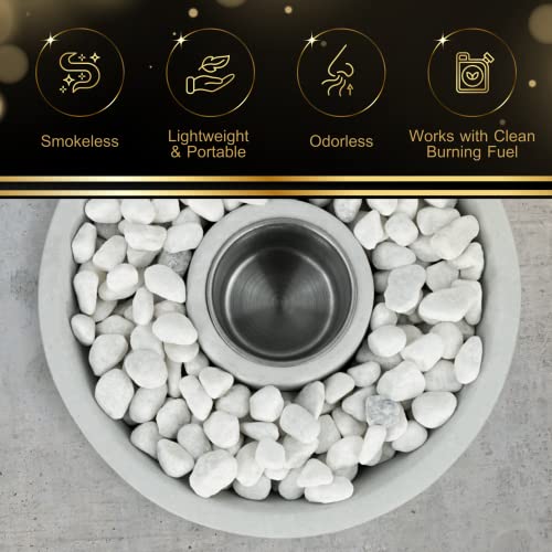 Concrete Tabletop Fire Pit - Smokeless & Odorless Round Ethanol Tabletop Fire Pit - Portable Outdoor & Indoor Smores Fire Pit - Mini Fireplace with Decorative Rocks - Bi Ethanol Fuel