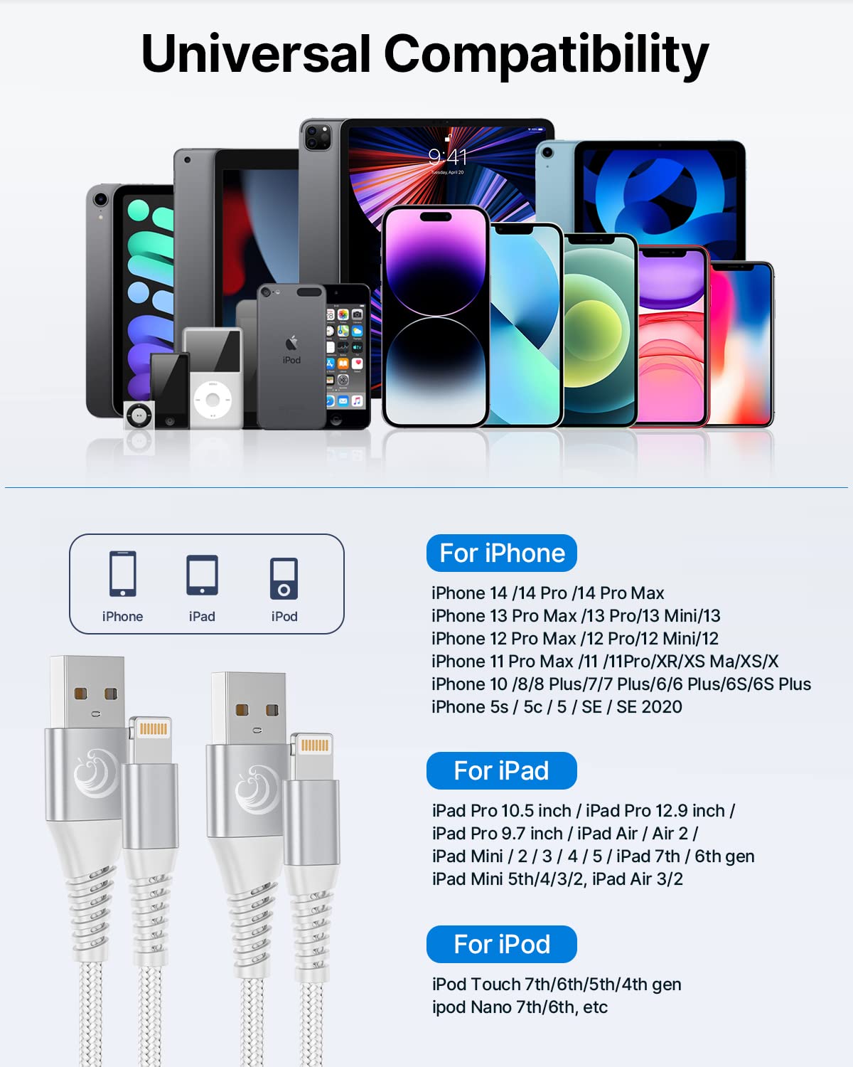 iPhone Charger [Apple MFi Certified] 2Pack 10FT Long Lightning Cable Fast Charging Nylon Braided USB Cable iPhone Charger Cord Compatible with iPhone 14 13 12 11 Pro Max XR XS X 8 7 6 Plus SE, iPad