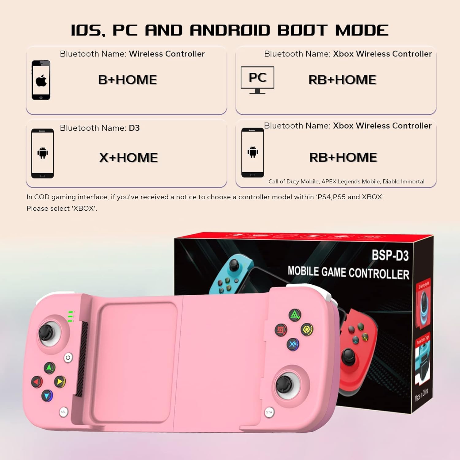 Megadream Mobile Game Controller Gamepad for iPhone iOS Android PC: Works with iPhone 15/14/13/12/11/X, iPad, Samsung Galaxy, TCL, Tablet, Call of Duty, Roblox - Directly Play (Pink)