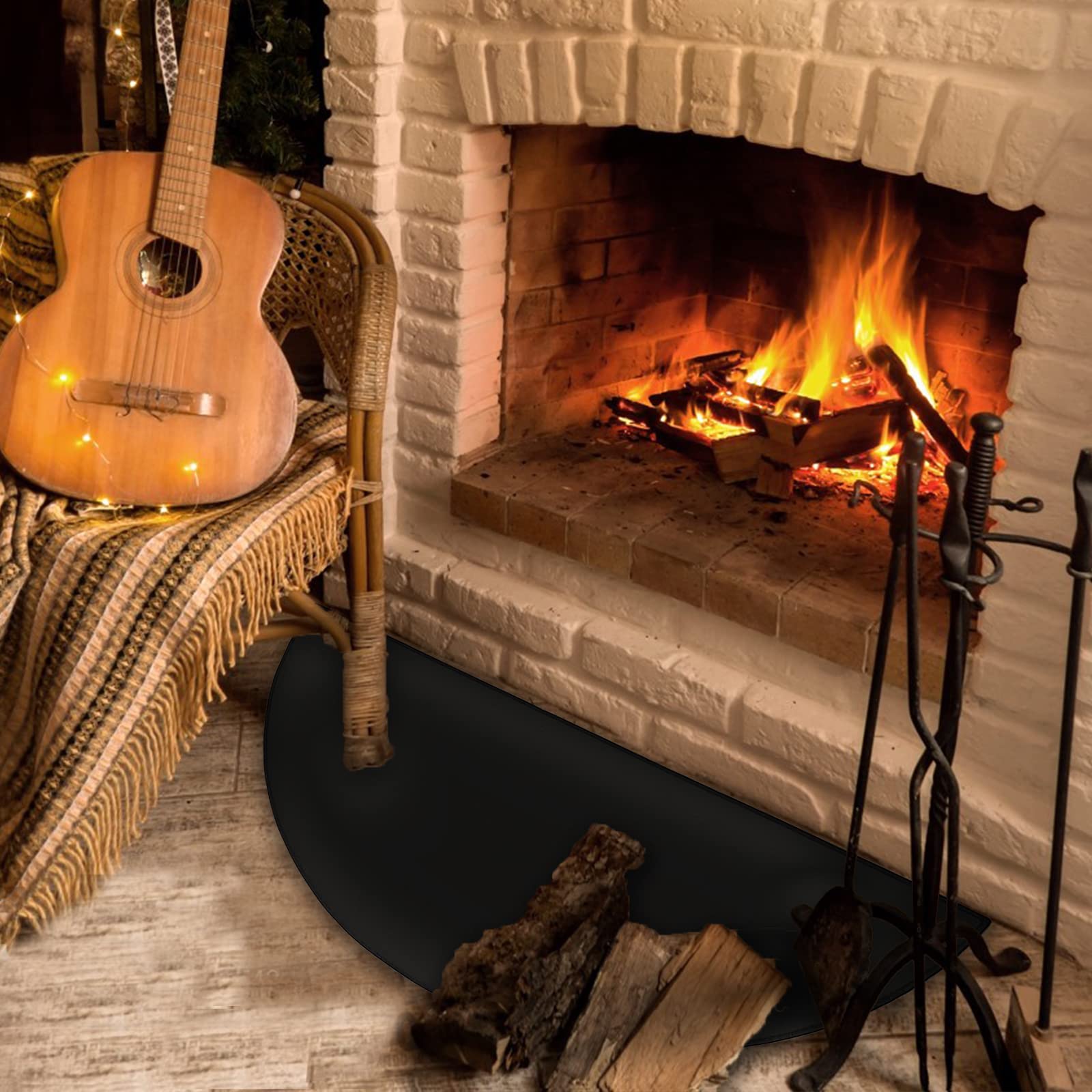 HOMSHIAM Fireplace Mat, Fireplace Floor Mat, Fireplace Mats Fireproof 28×49 Inch Half Round Hearth Mat Protects Floors from Sparks Embers
