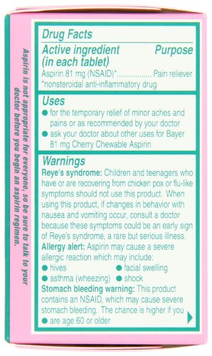 Bayer Chewable Low Dose Baby Aspirin Cherry 81 Mg 36-Count (Pack of 3)