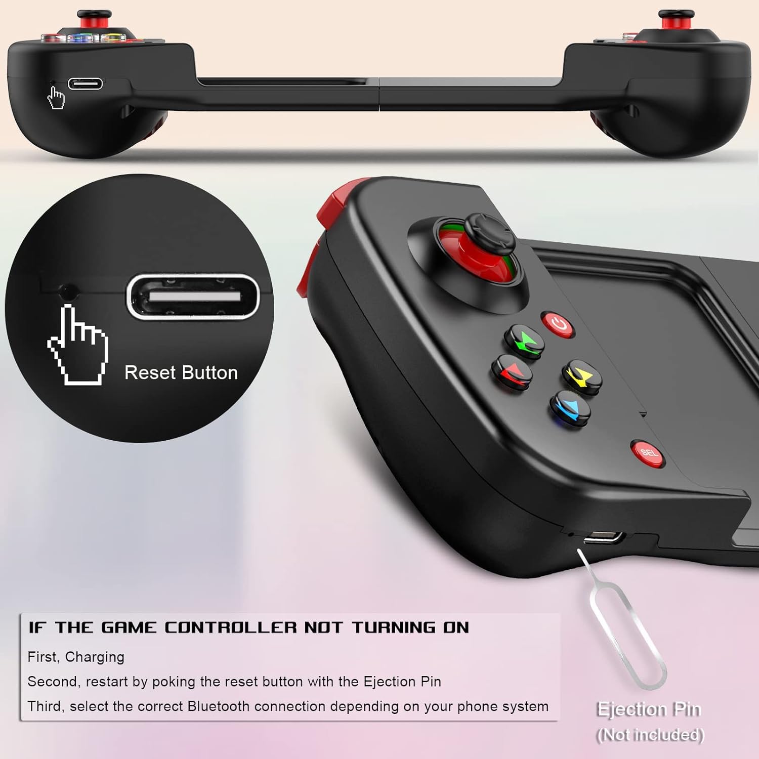 Megadream Mobile Game Controller Gamepad for iPhone iOS Android PC: Works with iPhone 15/14/13/12/11/X, iPad, Samsung Galaxy, TCL, Tablet, Call of Duty, Roblox - Directly Play (Pink)