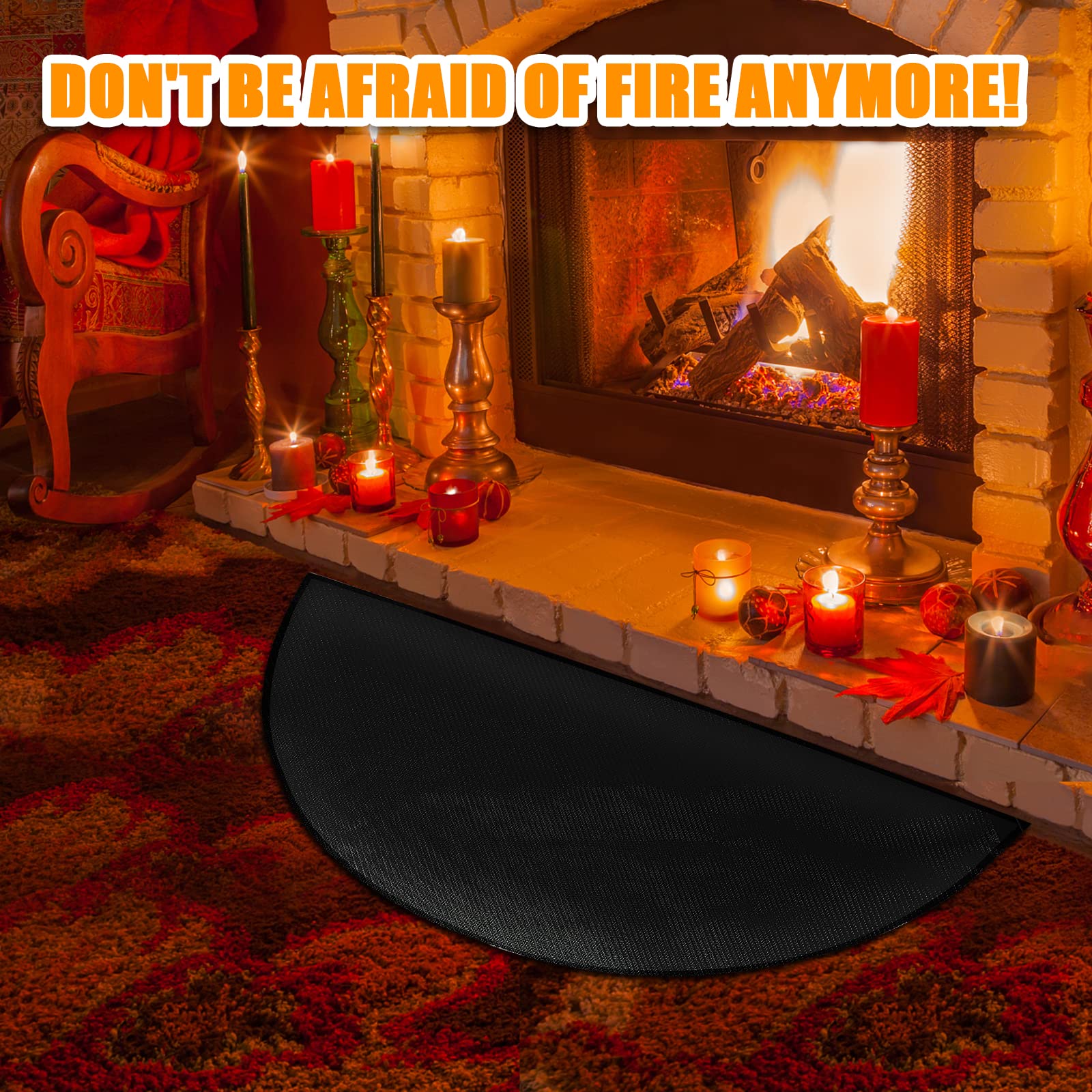 HOMSHIAM Fireplace Mat, Fireplace Floor Mat, Fireplace Mats Fireproof 28×49 Inch Half Round Hearth Mat Protects Floors from Sparks Embers
