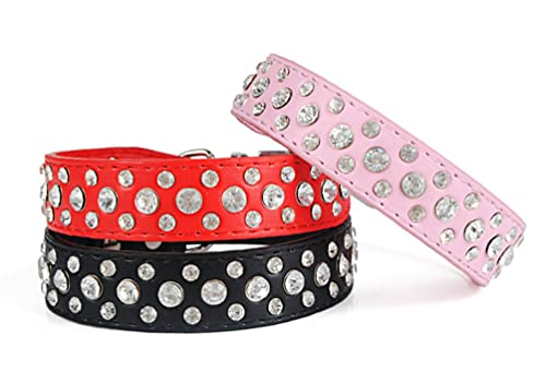 Hotlion Bling Diamond Dog Collar Cute Sparkly Crystal Rhinestone Cat Collars Adjustable Soft PU Leather Fancy Glitter Kitten Puppy Pet Collar for Small Medium Dogs Cats Yellow XXS