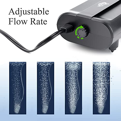 AQQA Aquarium Air Pump,3.5W 5W Dual Outlet Oxygen Pump with 2 Air Stone,Adjustable Air Valve Quiet Bubbler Pump,Up to 160 Gallon Fish Tank (3.5w)