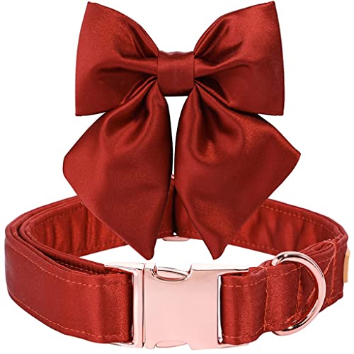 FLOYINM Red Silk Dog Collar Puppy Collar with Bowtie Adjustable Dog Collar Pet Gift for Small Medium Large (Size : L)