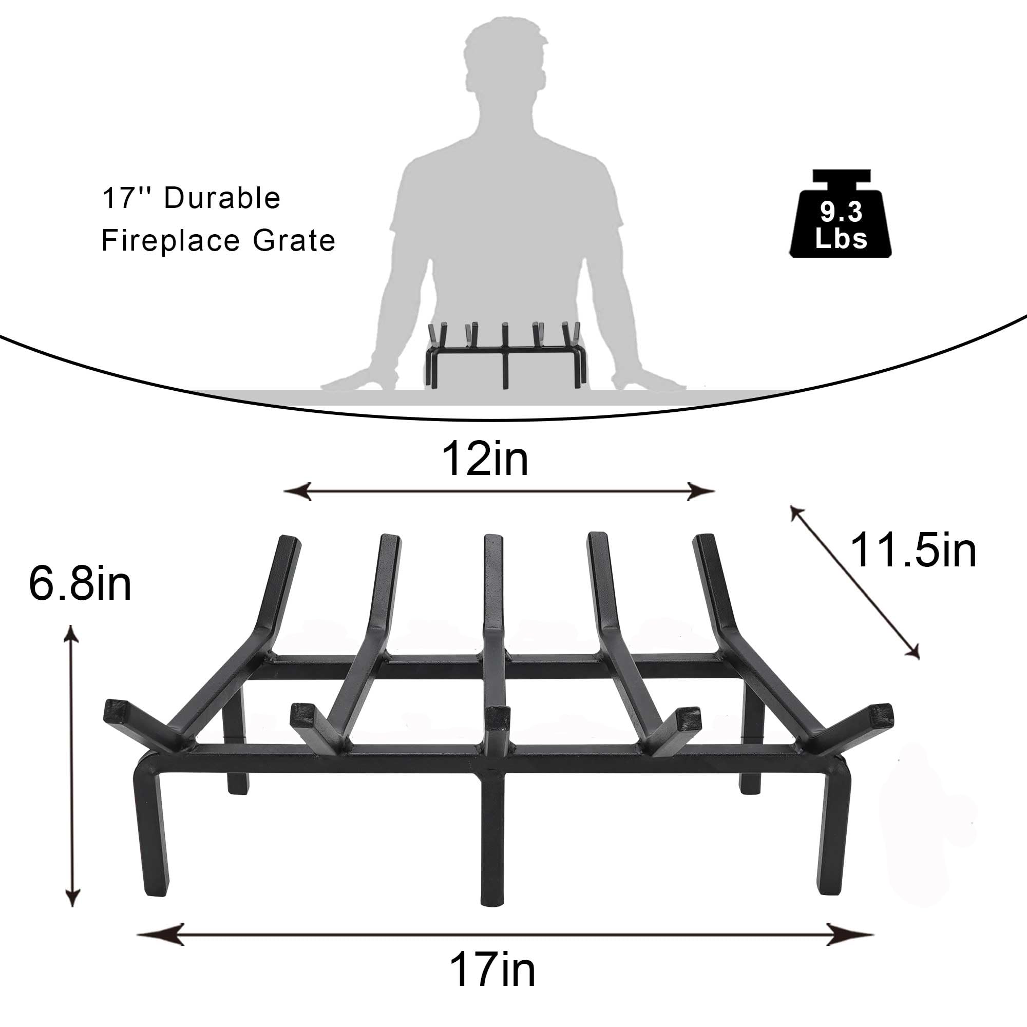 TwentyNext 17 Inch Fireplace Grate Heavy Duty Solid Steel Fire Grate for Fire Pit Wood Log Rack Stove Firewood Holder for Indoor Hearth Outdoor Fire Pit Chimney Hearth Kindling Tool