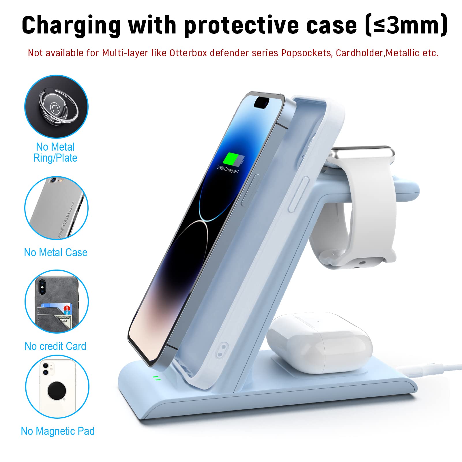 HATALKIN 3 in 1 Wireless Charging Station Compatible for Apple Products Multiple Devices Charger for Apple Watch Ultra 9 8 7 SE 6 5 4 AirPods Pro iPhone 15 14 13 12 13 Pro Max/X/XS Fast Charger Stand