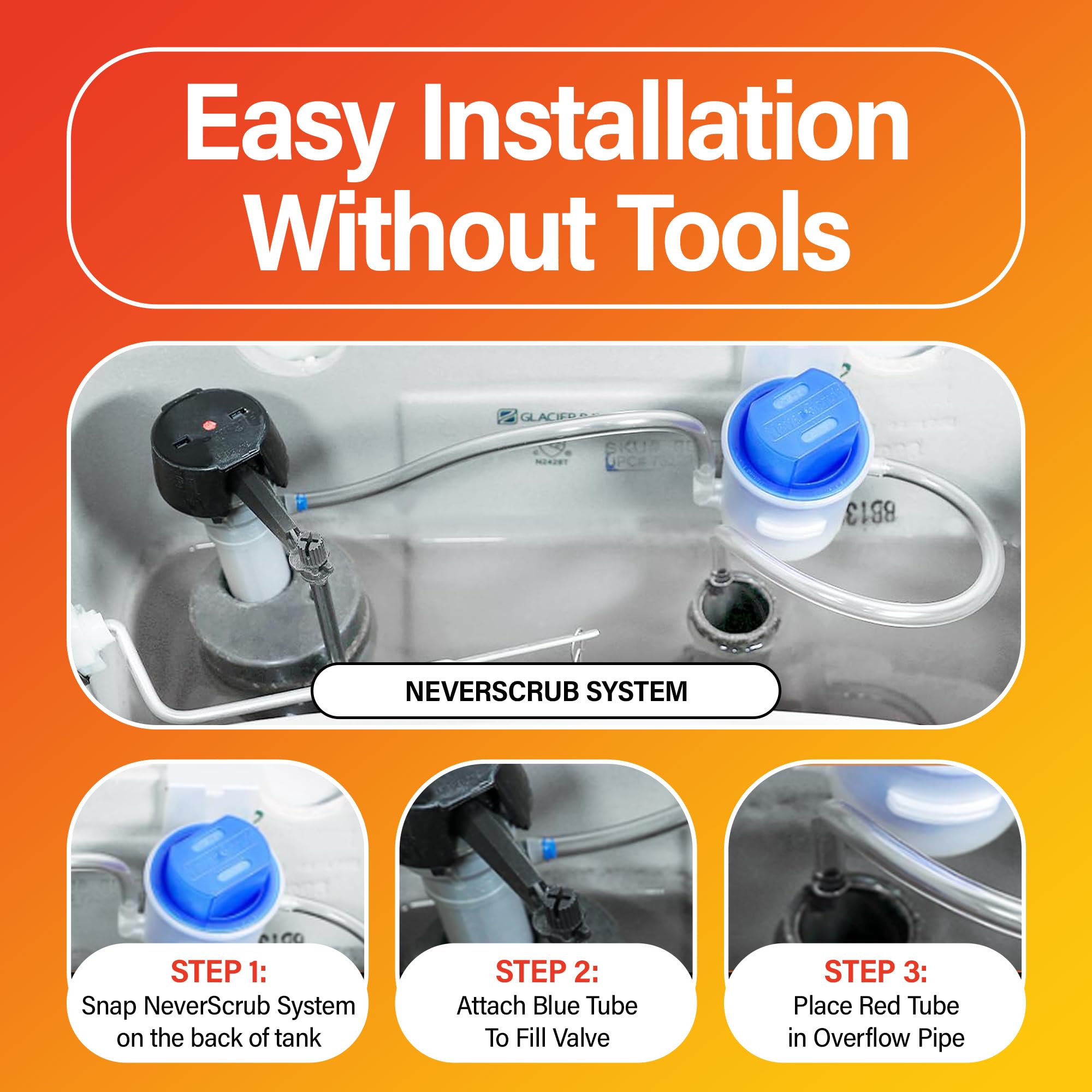 NeverScrub! Self Cleaning Toilet System - Automatic Toilet Bowl Cleaner with Starter Cartridge, Lasts Up 3 Months Continuous Cleaning - Refillable Toilet Bowl Cleaner for Stains, Rings, and Odor
