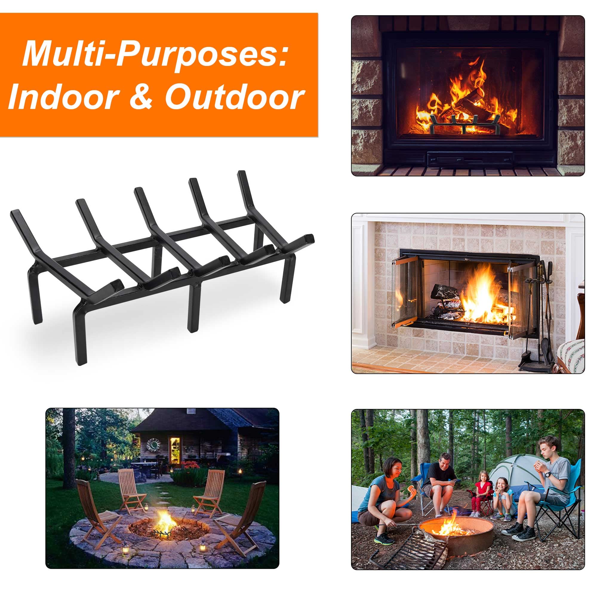 TwentyNext 17 Inch Fireplace Grate Heavy Duty Solid Steel Fire Grate for Fire Pit Wood Log Rack Stove Firewood Holder for Indoor Hearth Outdoor Fire Pit Chimney Hearth Kindling Tool
