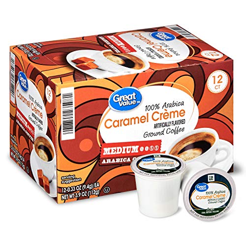 Great Value 100% Arabica Caramel Crème Coffee Pods, Medium Roast, 12 Count- 0.37 each (Pack of 4)