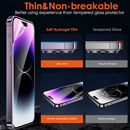 JDHDL [2+2 Pack Hydrogel Film Screen Protector for iPhone 14 Pro Max (NOT Glass) with Tempered Glass Camera Lens Protector, Soft TPU Transparent Protective Screen Protector Film(6.7")