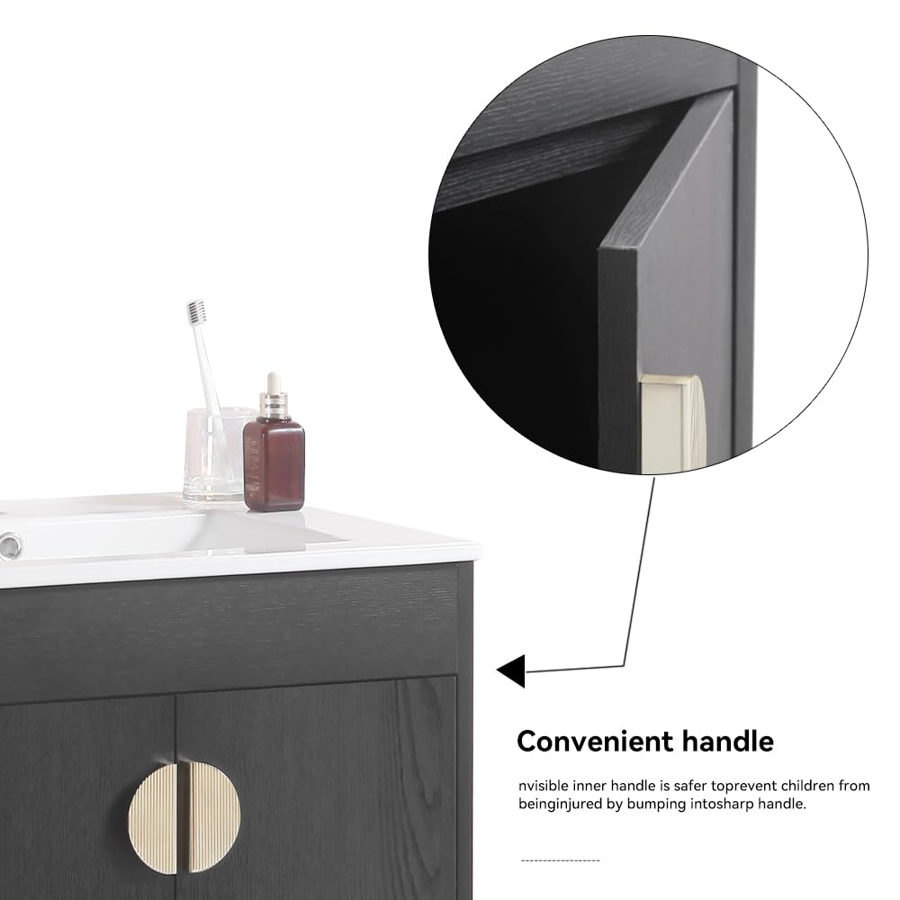 NOTOP 30" Bathroom Vanity with White Ceramic Sink Comb, Modern Freestanding Solid Wood Cabinet Set,Included Two Soft Close Doors with Black Zinc Alloy Handles & A Lower Open Shelf, 30IN