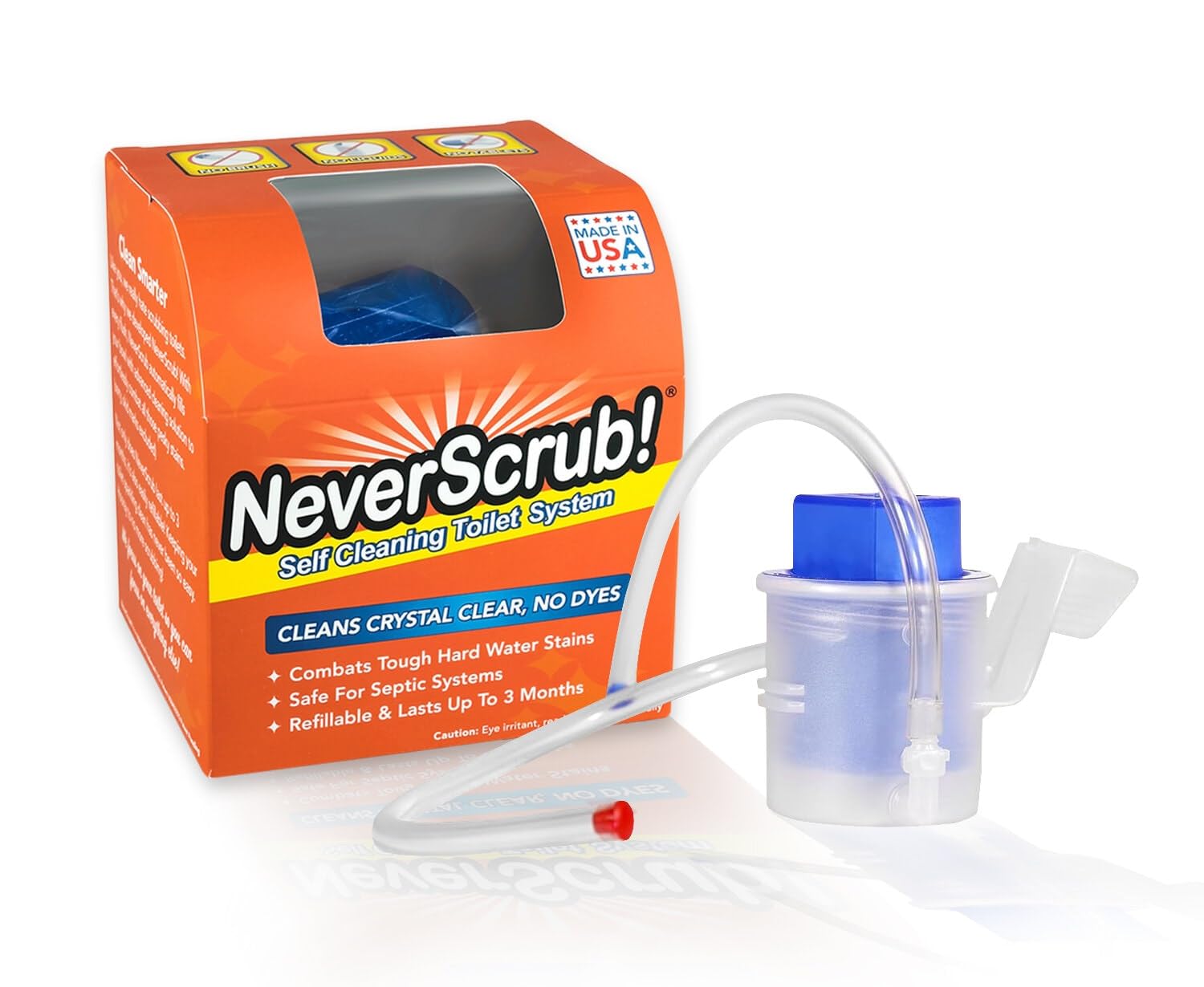 NeverScrub! Self Cleaning Toilet System - Automatic Toilet Bowl Cleaner with Starter Cartridge, Lasts Up 3 Months Continuous Cleaning - Refillable Toilet Bowl Cleaner for Stains, Rings, and Odor