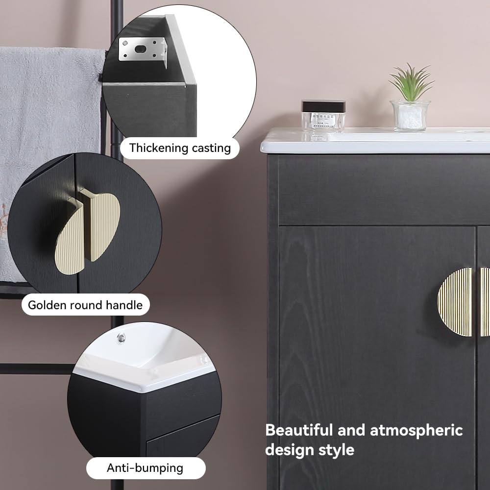 NOTOP 30" Bathroom Vanity with White Ceramic Sink Comb, Modern Freestanding Solid Wood Cabinet Set,Included Two Soft Close Doors with Black Zinc Alloy Handles & A Lower Open Shelf, 30IN