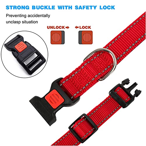 VIWIK Reflective Dog Collar with Safety Locking Buckle, Adjustable Durable Pet Collars for Small Medium Dogs, Soft Neoprene Padded Breathable Nylon Pet Collar Black-M