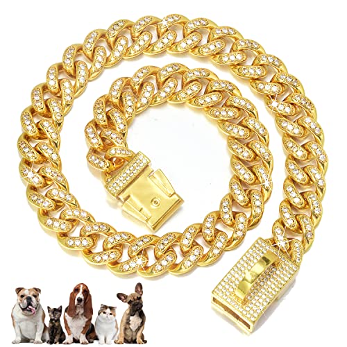 Dog Chain Collar with Quick Release Buckle Handmade Sparkling Iced Out Diamond-Embedded Design for Fashion-Forward Pets Ideal for Outdoor Walking(22")