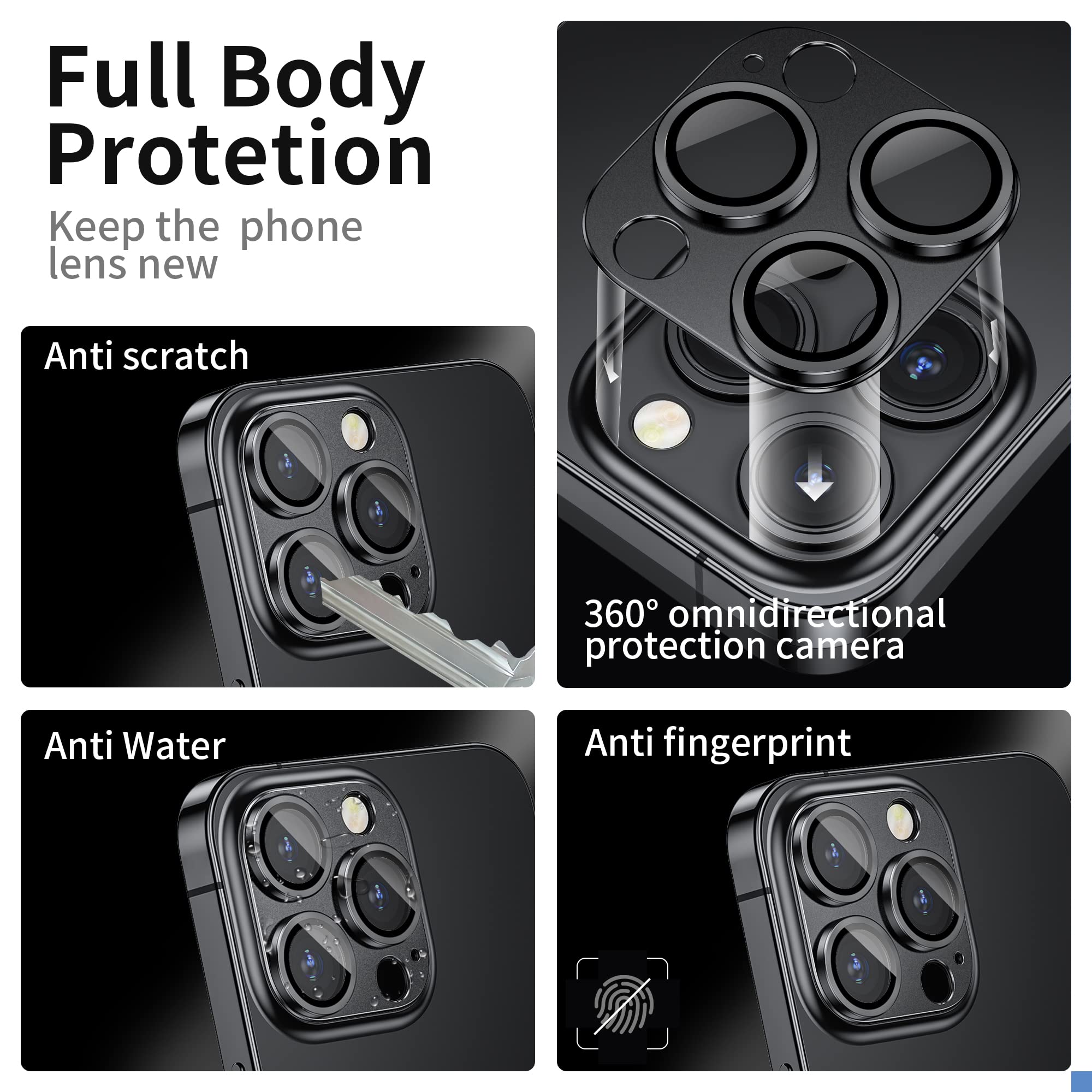 Mansoorr Camera Lens Protector for iPhone 14 Pro/iPhone 14 Pro Max, Alloy Metal Camera Cover with Tempered Glass Screen Protector Accessories,Black 2 Pack
