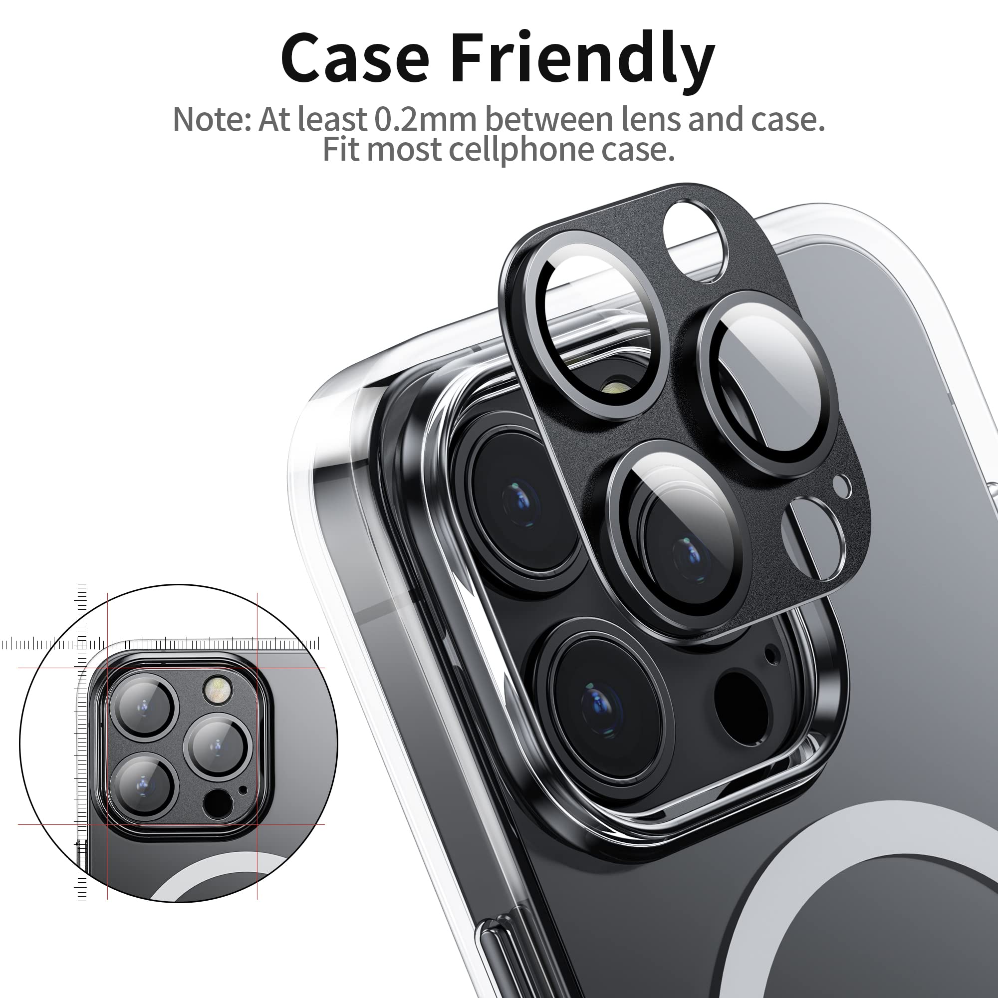 Mansoorr Camera Lens Protector for iPhone 14 Pro/iPhone 14 Pro Max, Alloy Metal Camera Cover with Tempered Glass Screen Protector Accessories,Black 2 Pack
