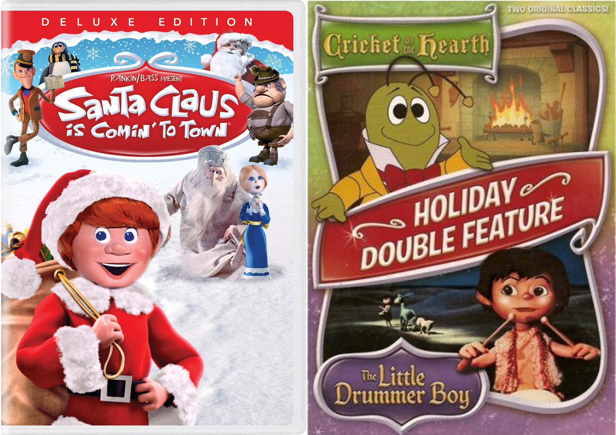 Rankin/Bass Holiday Classics - Santa Claus is Coming to Town (Deluxe Edition) & Cricket on the Hearth and Little Drummer Boy (Double Feature) DVD Bundle