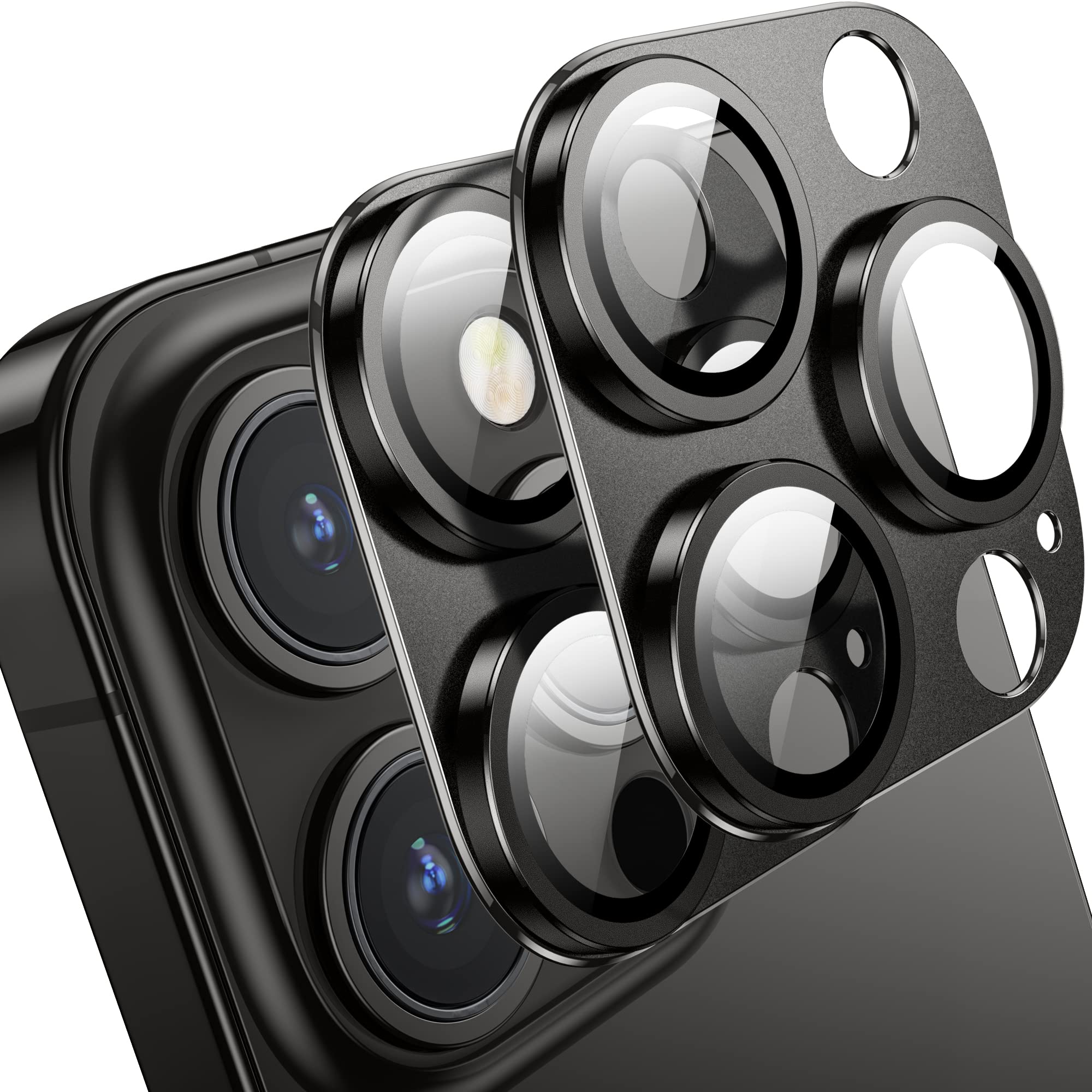 Mansoorr Camera Lens Protector for iPhone 14 Pro/iPhone 14 Pro Max, Alloy Metal Camera Cover with Tempered Glass Screen Protector Accessories,Black 2 Pack
