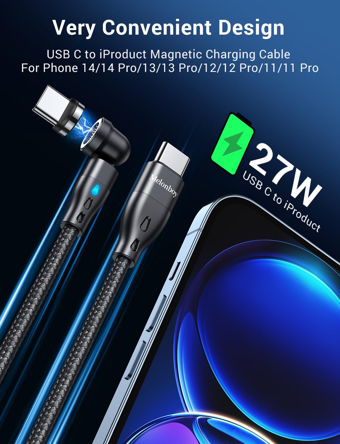 Magnetic USB C to USB C Cable 60W(3A) (2Pack, 3.3/6.6ft), 360°&180° Rotating Magnetic Charging Cable/Magnetic Phone Charger Cable/USB C Charging Cable-Data Transfer for Type C/Micro USB/i-Product