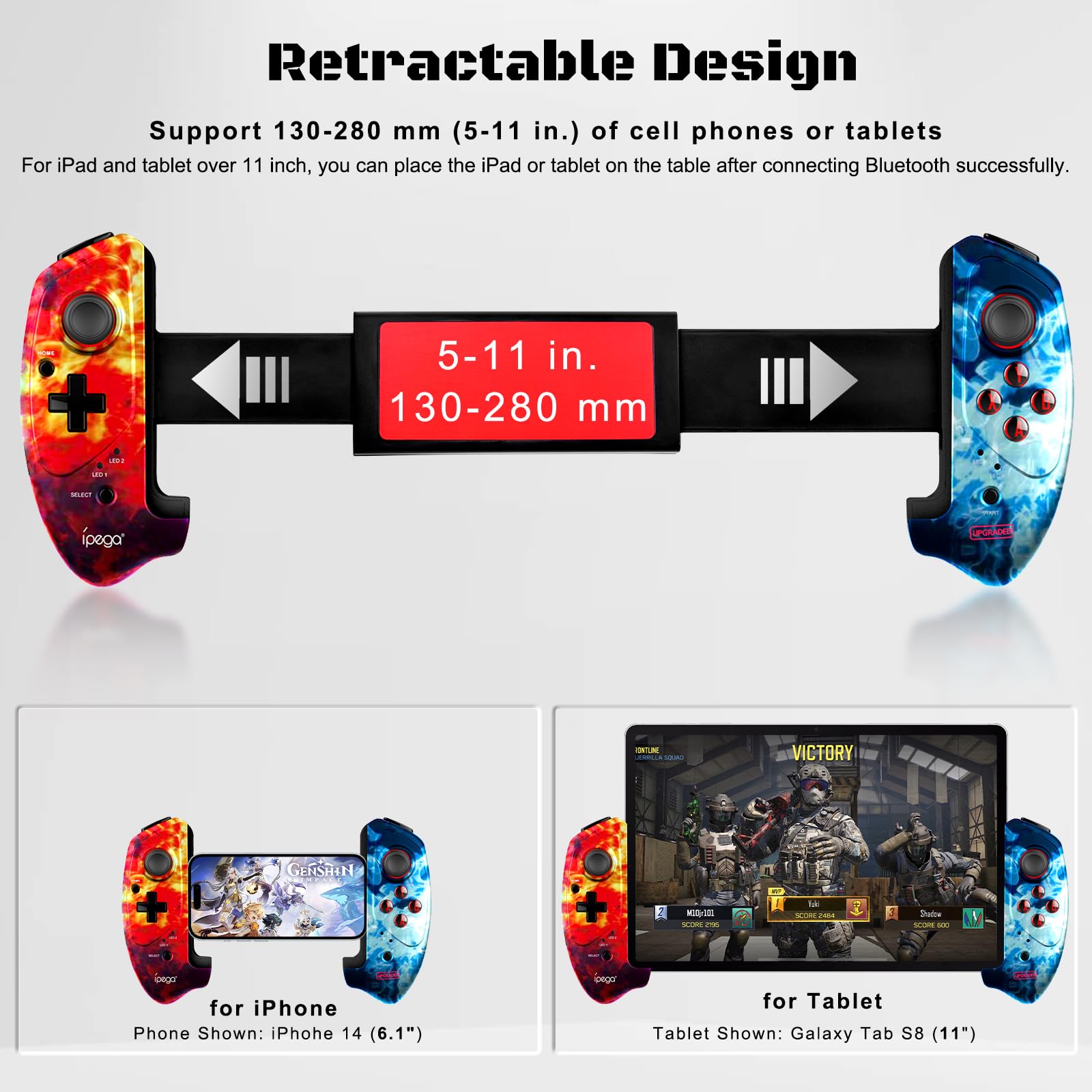 Joso Tablet Controller (11"), Phone Controller for iPhone, iPad, Android, Galaxy Z Fold4, Galaxy Z Flip4, Galaxy S23 S22 21Ultra, Fire HD 10, 8 to Play COD Mobile, Wireless Game Joystick Direct Play