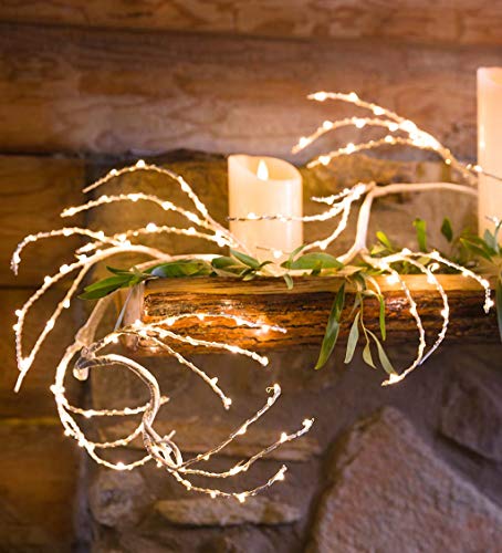 Plow & Hearth Indoor/Outdoor Lighted Birch Garland with Flexible Bendable Branches and 165 Warm White Micro LED Lights, 5'L Lighted Section with 16'L Electric Cord (White)