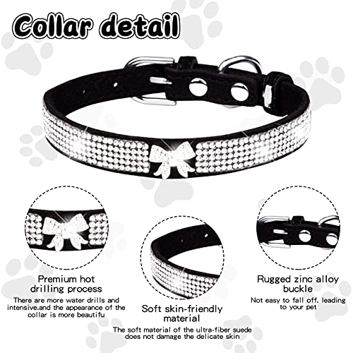 Bling Rhinestone Dog Cat Collar Adjustable Leather Dog Cat Rhinestone Collar for Small Medium Large Dogs(XXS 10"-L 20") Black