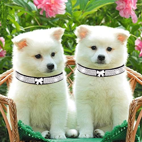 Bling Rhinestone Dog Cat Collar Adjustable Leather Dog Cat Rhinestone Collar for Small Medium Large Dogs(XXS 10"-L 20") Black