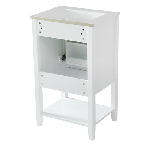 Lifeand 20" Vanity with Sink, Bathroom Cabinet with Soft Closing Door, Storage Rack and Open Shelf, White