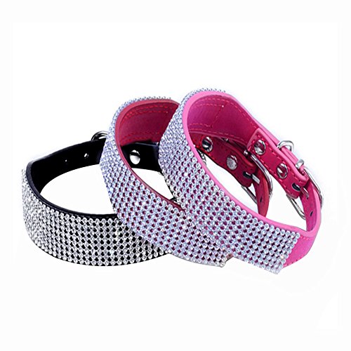 Rhinestone Dog Collar, Bling Rhinestone Suede Leather Crystal Diamond Rhinestones Small Pet Cat Dog Puppy Collar (S, Red)