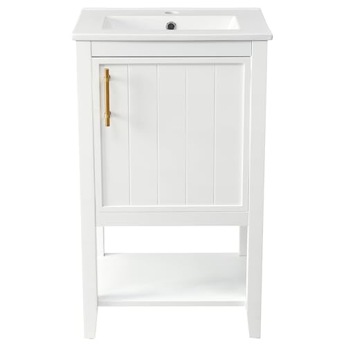 Lifeand 20" Vanity with Sink, Bathroom Cabinet with Soft Closing Door, Storage Rack and Open Shelf, White