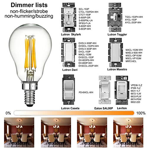 LiteHistory E12 led Bulb dimmable 6W Equal e12 Candelabra Bulb 60 watt A15 LED Bulb for Ceiling Fan,Chandeliers,Wall sconces Warm White 2700K 600LM AC120V Clear 6Pack