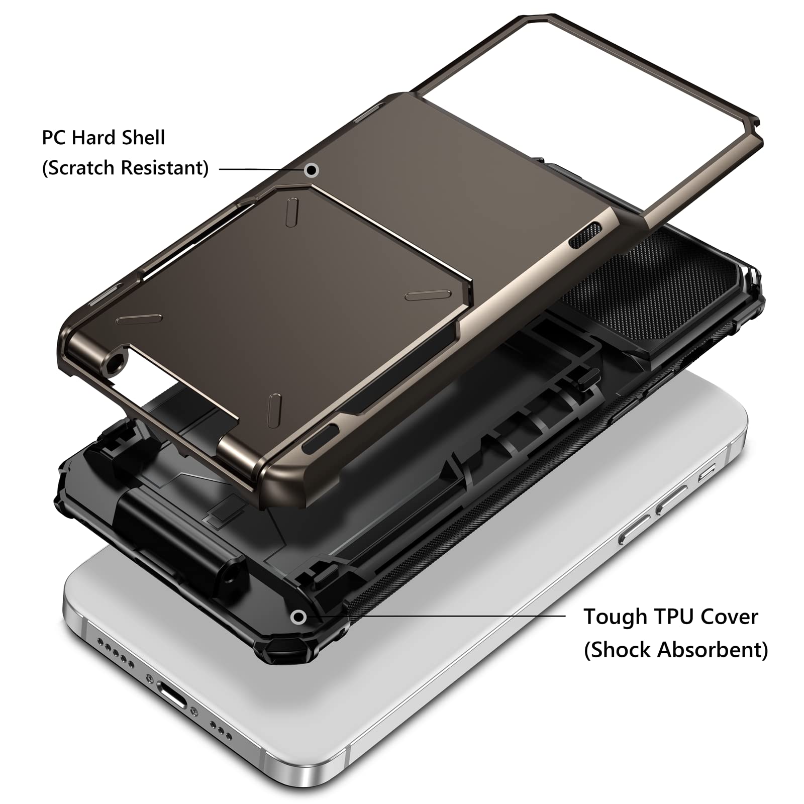 Vofolen for iPhone 14 Pro Max Case Wallet Cover 4-Card Credit Card Holder ID Slot Scratch Resistant Dual Layer Hybrid Protective Hard Shell Rugged TPU Bumper Armor Case 6.7 inch Gun
