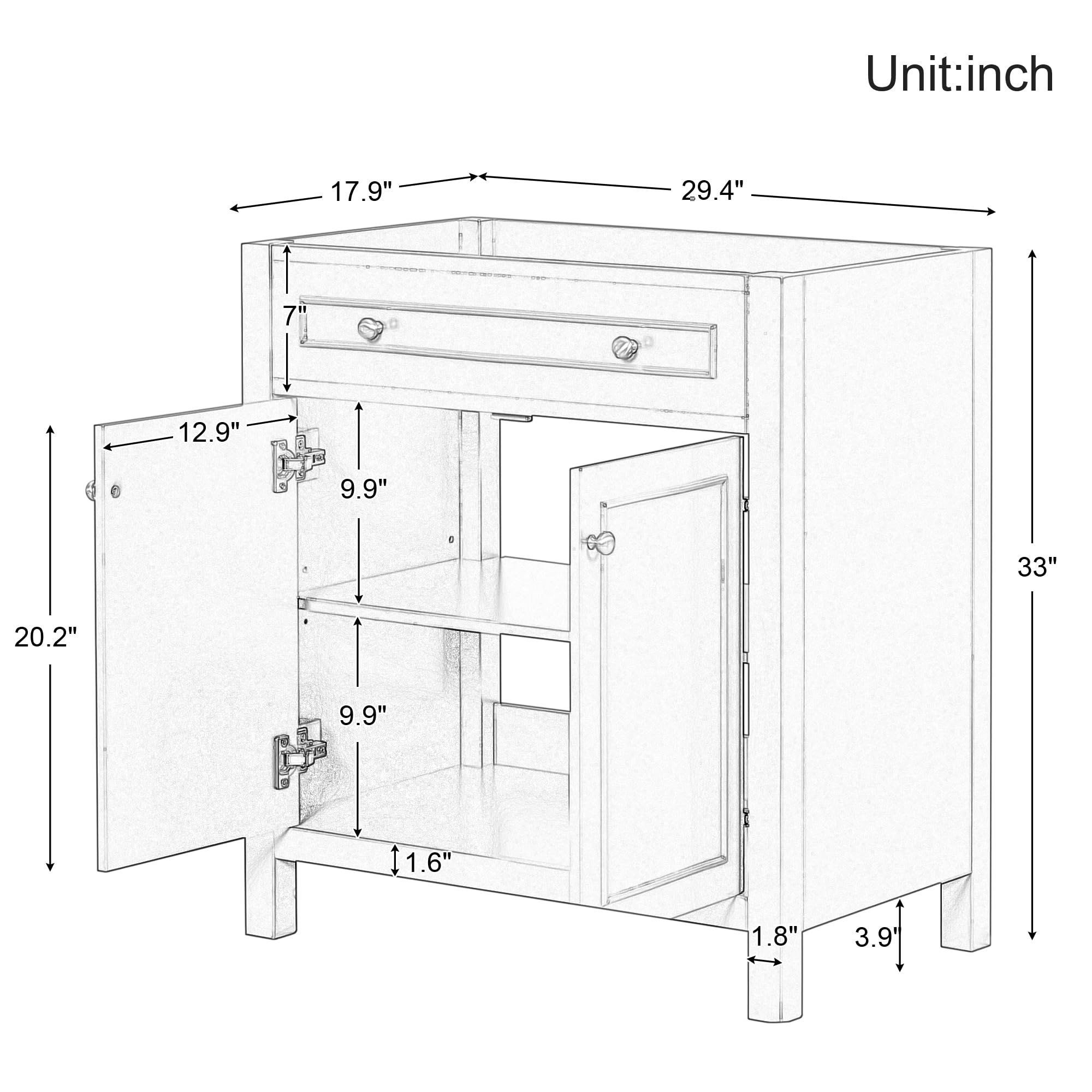 QuixotYDDZ 30" Bathroom Vanity Base Only Without Sink, Bathroom Vanity Cabinet White Bathroom Storage Cabinet with 2 Close Doors and Adjustable Shelf, Solid Wood Frame and MDF Board, Blue