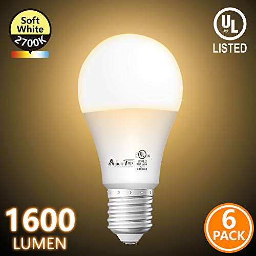 AmeriTop A19 LED Light Bulbs- 6 Pack, Efficient 14W(100W Equivalent) 1600 Lumens General Lighting Bulbs, UL Listed, Non-Dimmable, E26 Standard Base (2700K Soft White)