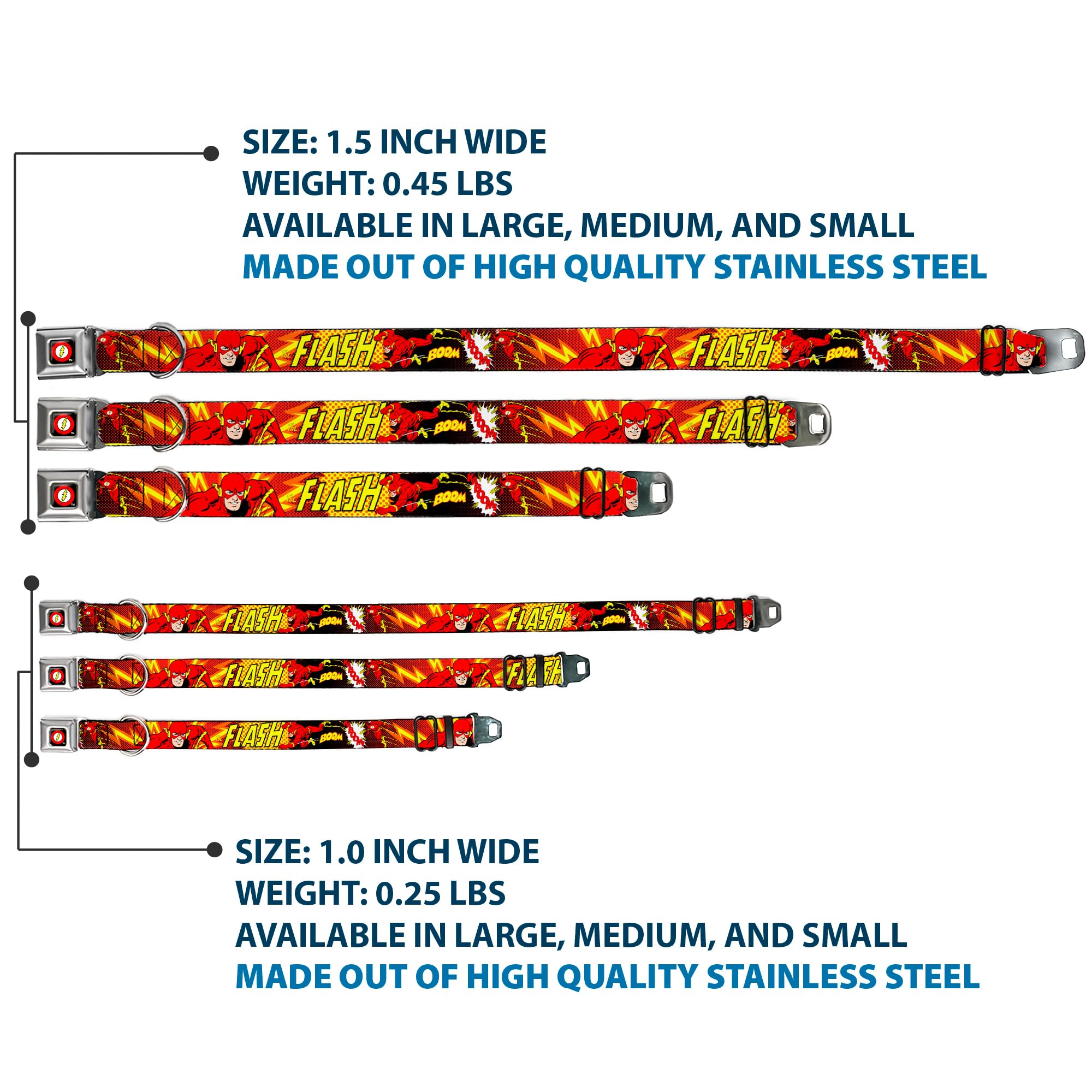 Buckle-Down Dog Collar Seatbelt Buckle The Flash Boom Kaboom, Multi Color, 1.5" Wide - Fits 16-23" Neck - Medium (DC-WFL003-WM)