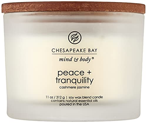 Chesapeake Bay Candle PT40234 Scented Candle, Peace + Tranquility (Cashmere Jasmine), Coffee Table ,11 oz , White