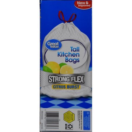 Great Value Strong Flex Tall Kitchen Bags, Citrus Burst, 13 Gallon, 25 Count