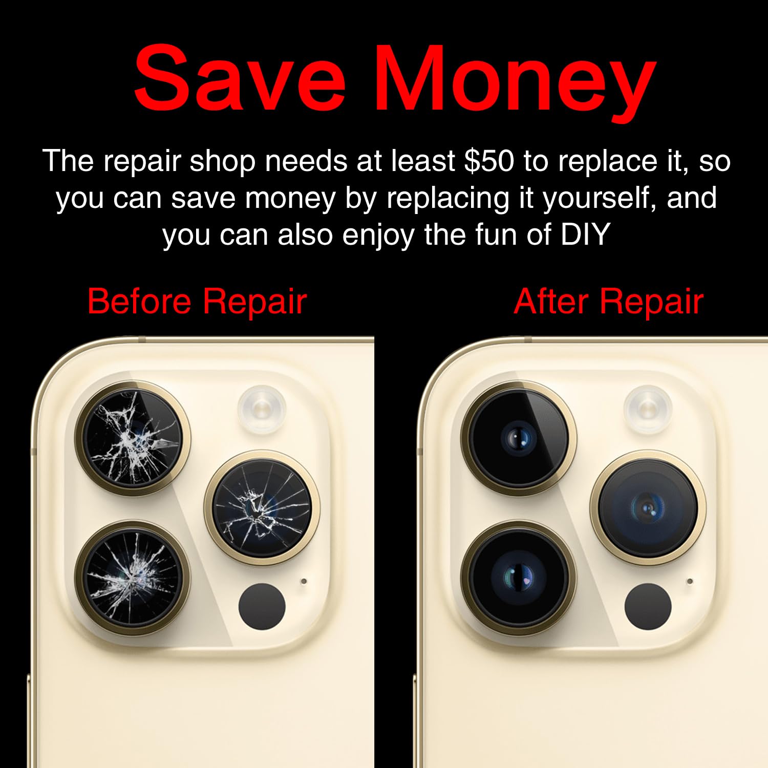2PCS ASDAWN Back Rear Camera Lens Glass Replacement for iPhone 14 Pro Max and 14 Pro Camera Glass Lens Replacement with Pre-Installed Adhesive + Repair Tool Kit + Installation Manual