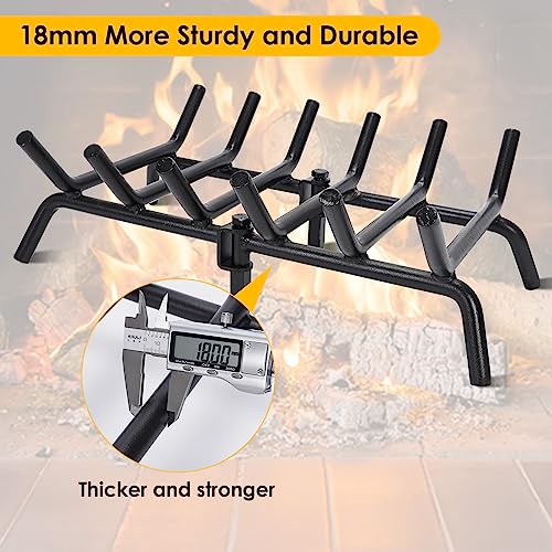 STBoo Fireplace Grate 20inch - Wood Stove Fire Grates Heavy Duty | Fireplace Log Holder | Firewood Log Burning Wrought Cast Iron Rack | Fire Pit Tray for Indoor Chimney Hearth & Outdoor Kindling Tool