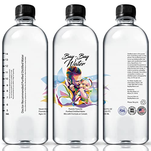 Bay Bay Water - Purified Distilled Water for Babies - 16.9 oz. - Use for Everyday Drinking, Infant Formula, Milk, and Baby Cereal - BPA Free - No Fluoride, Phosphate - Prevent Mineral Overload (16.9 Fl Oz (Pack of 12))