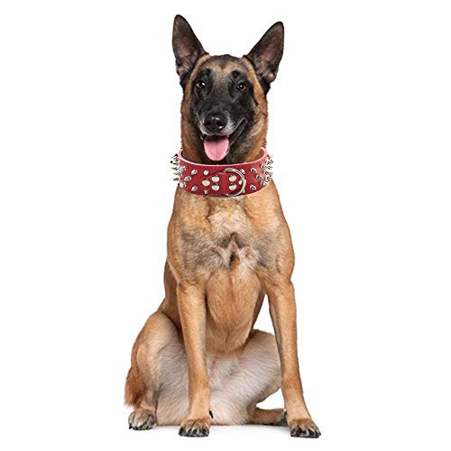 Serijoars Spiked Studded Dog Collar, PU Leather Dog Collar, Adjustable Pet Collars for Medium or Large Breed Pet (XL, Gold Brown1)