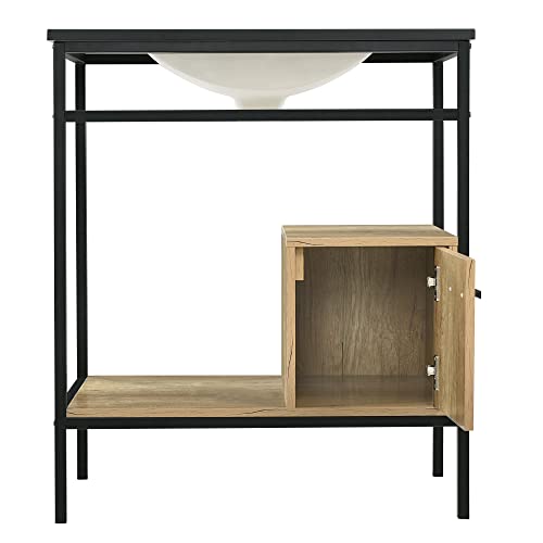 QuixotYDDZ 30" Freestanding Bathroom Vanity with Single Resin Sink, Bathroom Storage Cabinet and Sink Combo, Bathroom Cabinet with Door and Open Shelf for Apartment Dorm, Metal Frame, Black
